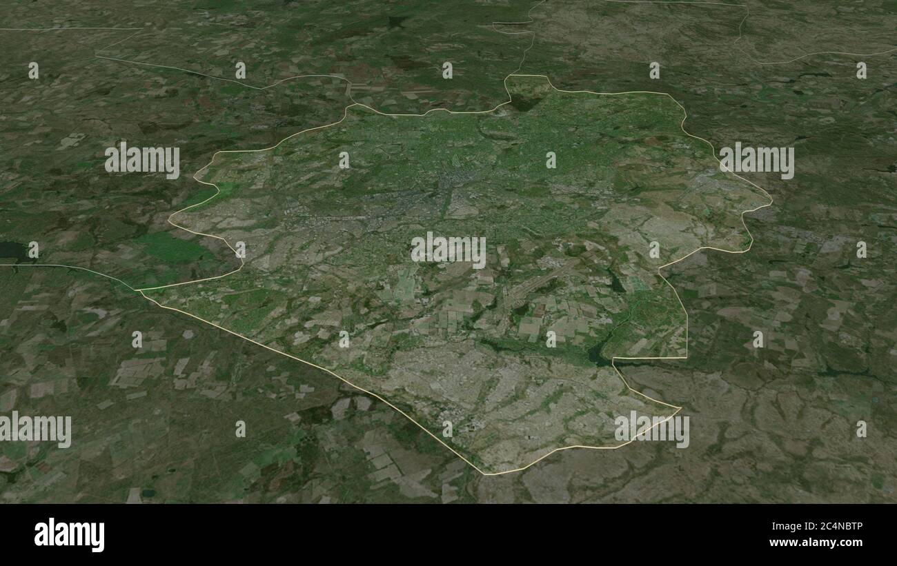 Zoom in on Harare (city of Zimbabwe) outlined. Oblique perspective ...