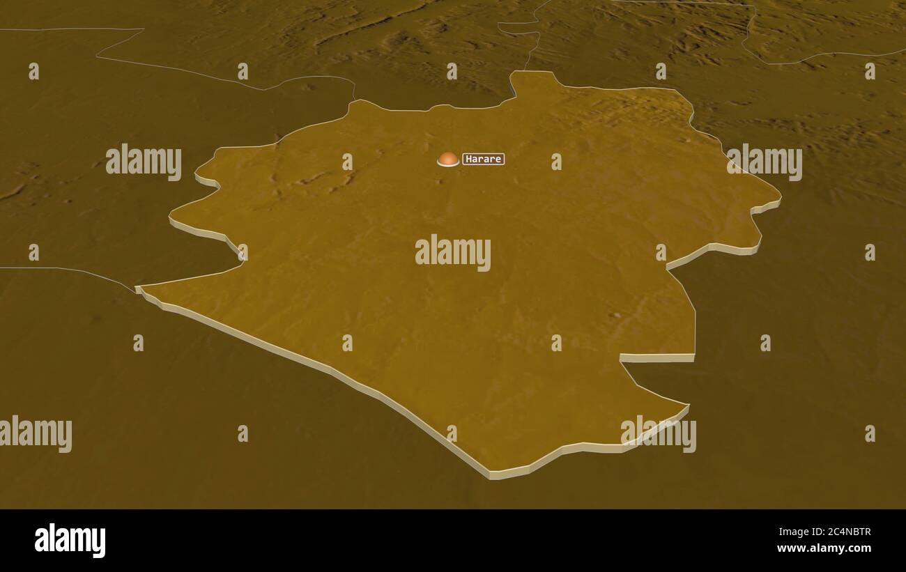 Zoom in on Harare (city of Zimbabwe) extruded. Oblique perspective ...