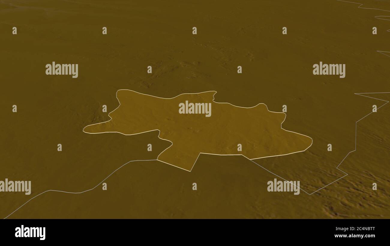Zoom in on Bulawayo (city of Zimbabwe) outlined. Oblique perspective ...
