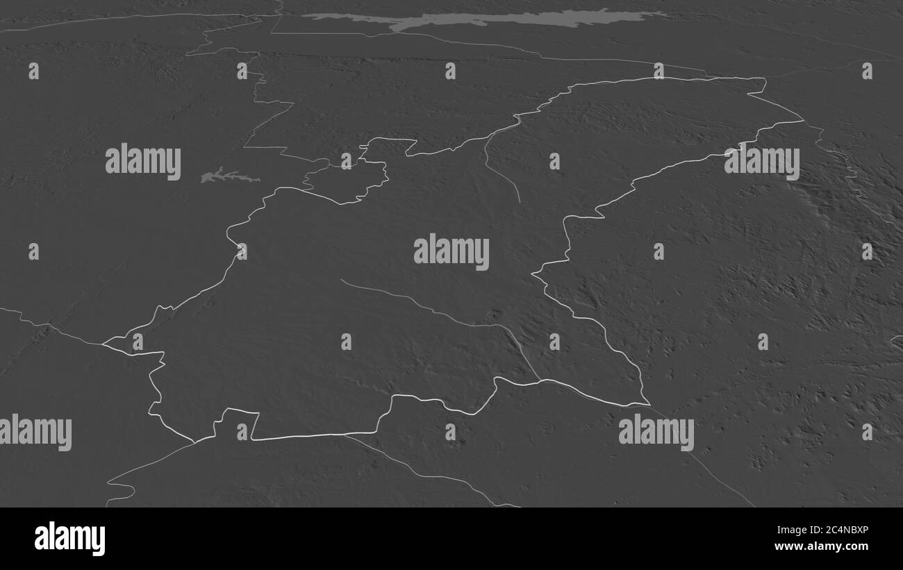 Zoom in on Mashonaland East (province of Zimbabwe) outlined. Oblique ...