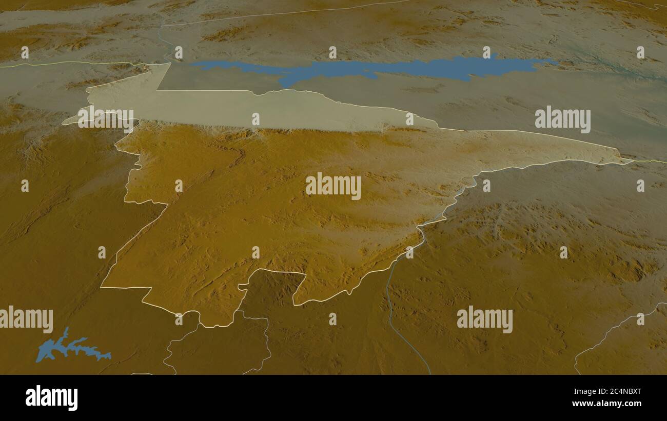 Zoom in on Mashonaland Central (province of Zimbabwe) outlined. Oblique ...