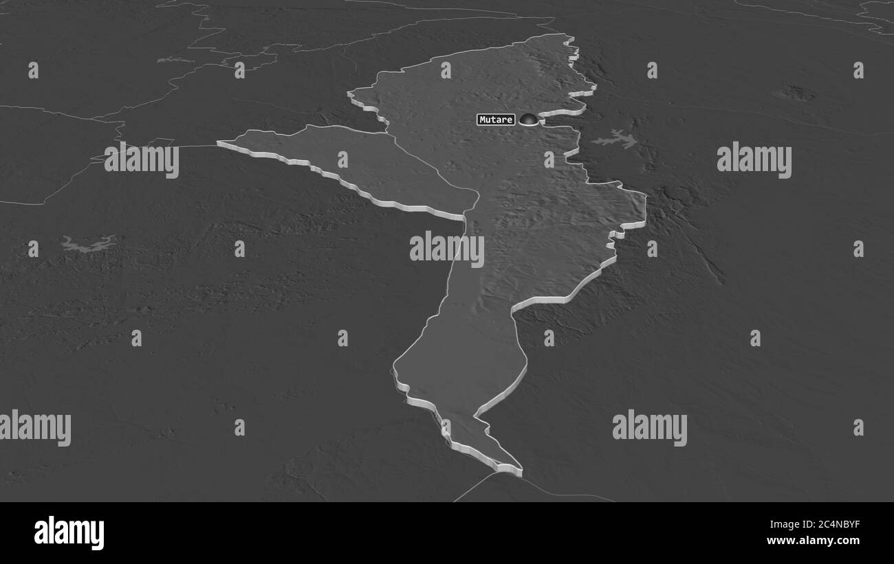 Zoom in on Manicaland (province of Zimbabwe) extruded. Oblique ...