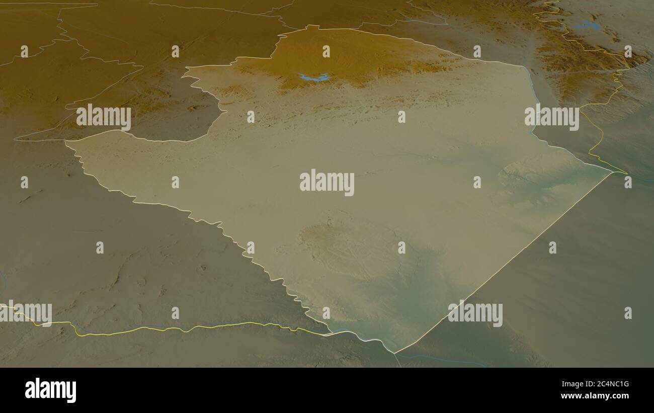 Zoom in on Masvingo (province of Zimbabwe) outlined. Oblique ...