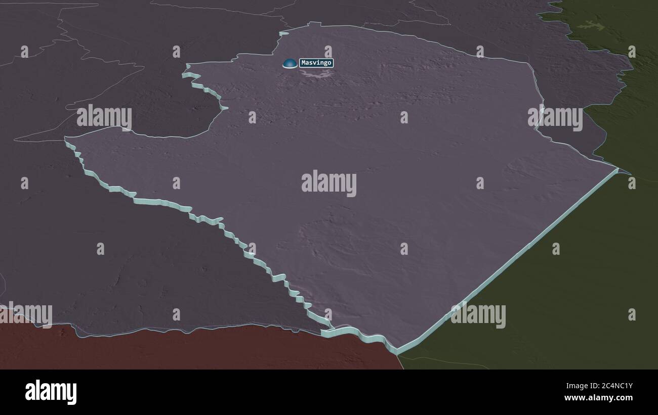 Zoom in on Masvingo (province of Zimbabwe) extruded. Oblique ...