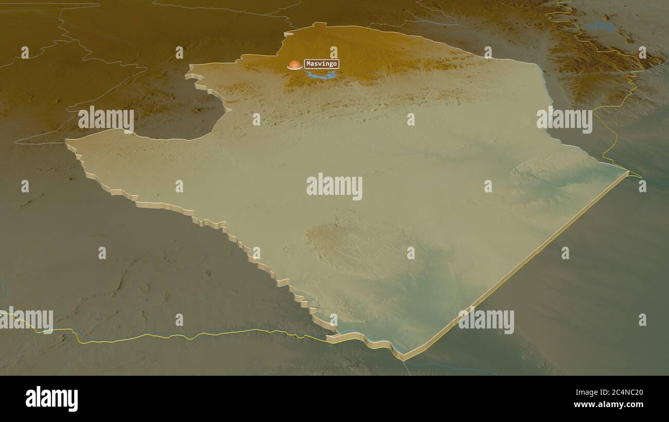 Zoom in on Masvingo (province of Zimbabwe) extruded. Oblique ...