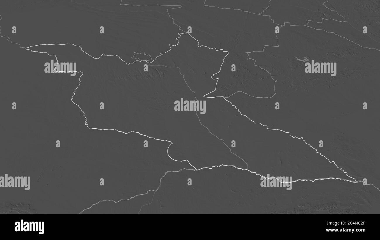 Zoom in on Matabeleland South (province of Zimbabwe) outlined. Oblique ...