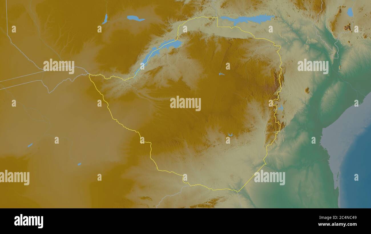 Outlined shape of the Zimbabwe area. Topographic relief map with ...