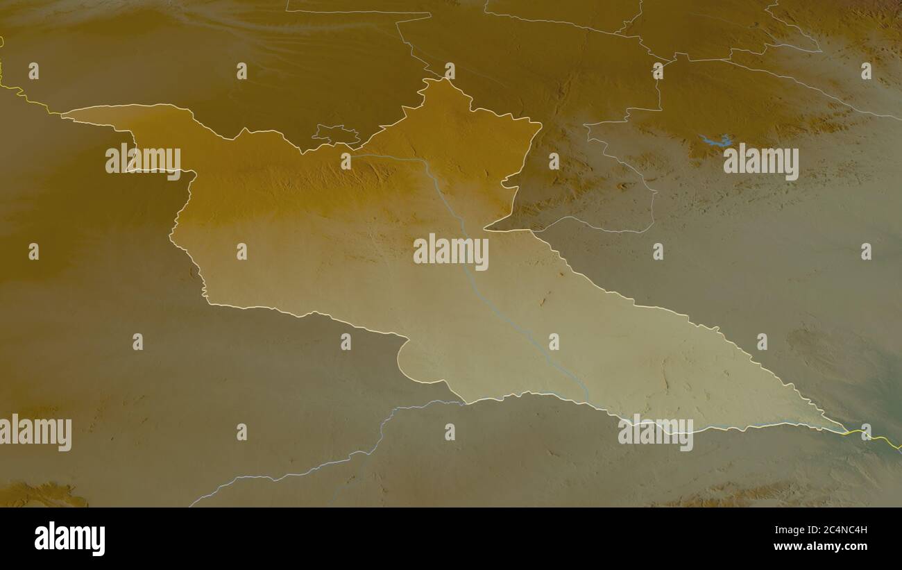 Zoom in on Matabeleland South (province of Zimbabwe) outlined. Oblique ...