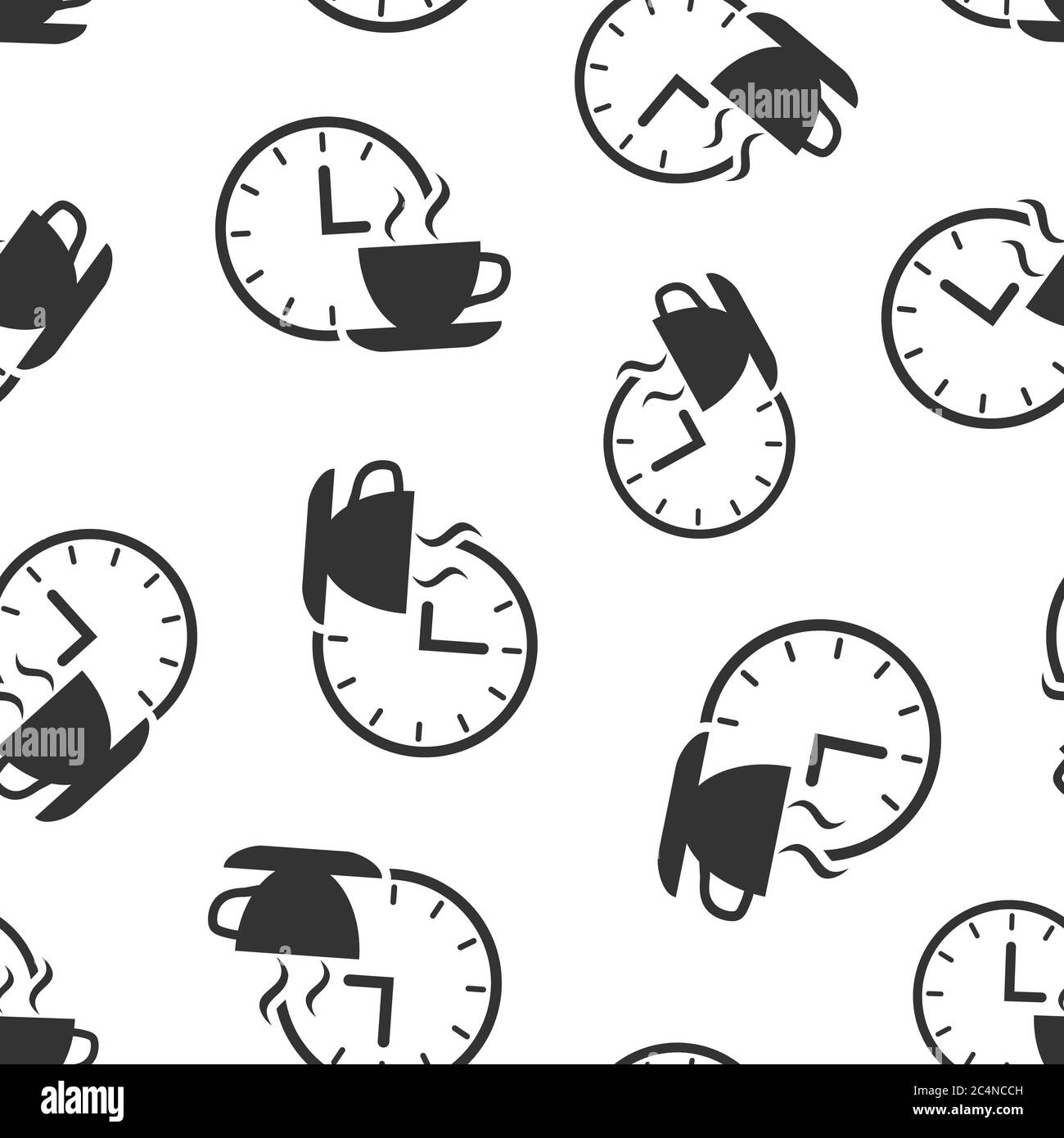 Coffee break icon in flat style. Clock with tea cup vector illustration ...