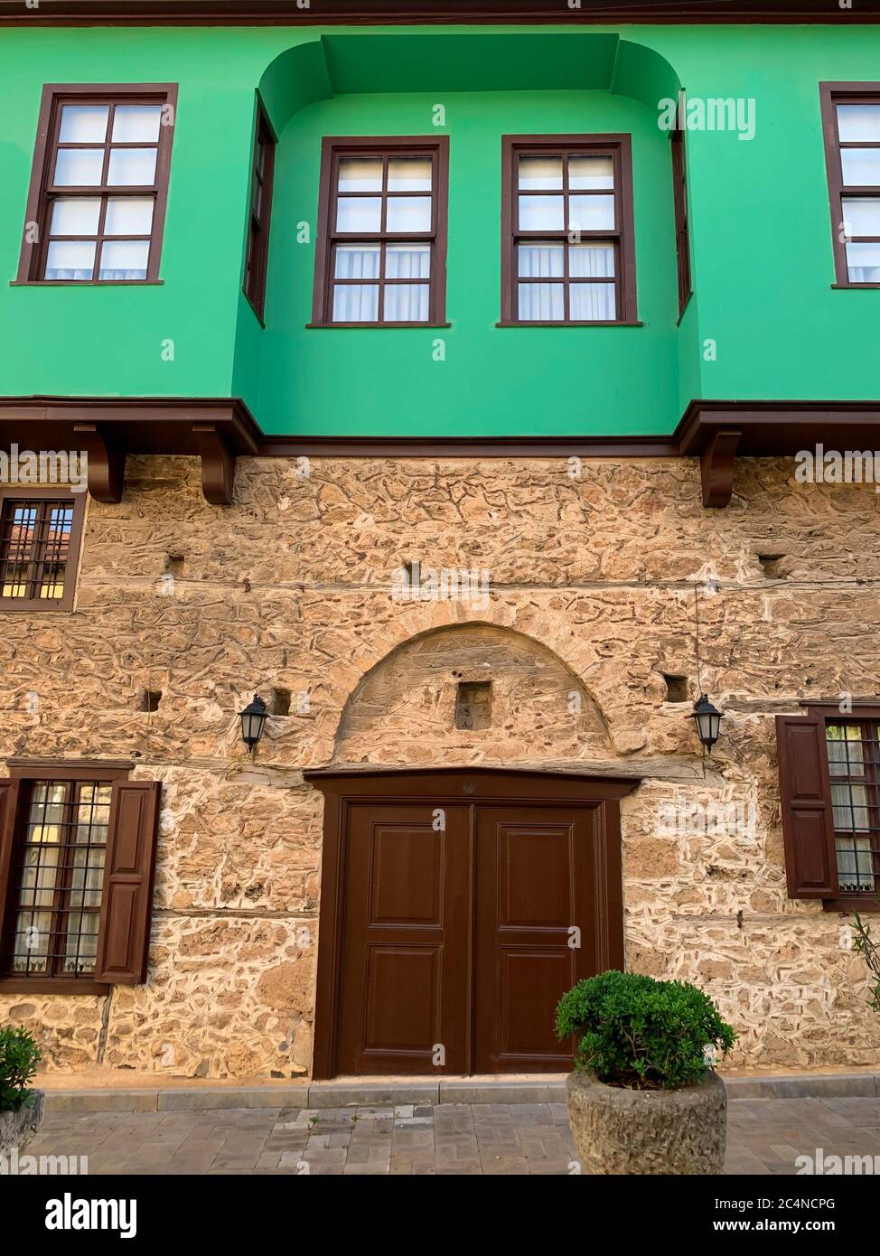 A facade of an old historical, building Ottoman time architecture in ...