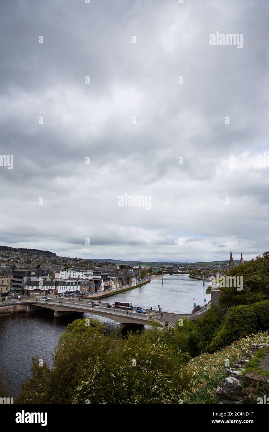 Beautiful Inverness city and the bridges situated on the River Ness in ...