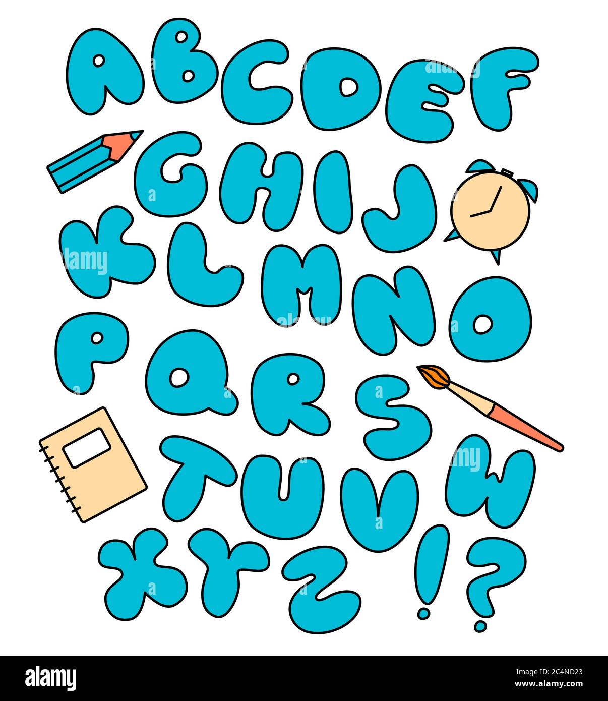 Children s font in the cartoon style. Vector illustration of an ...