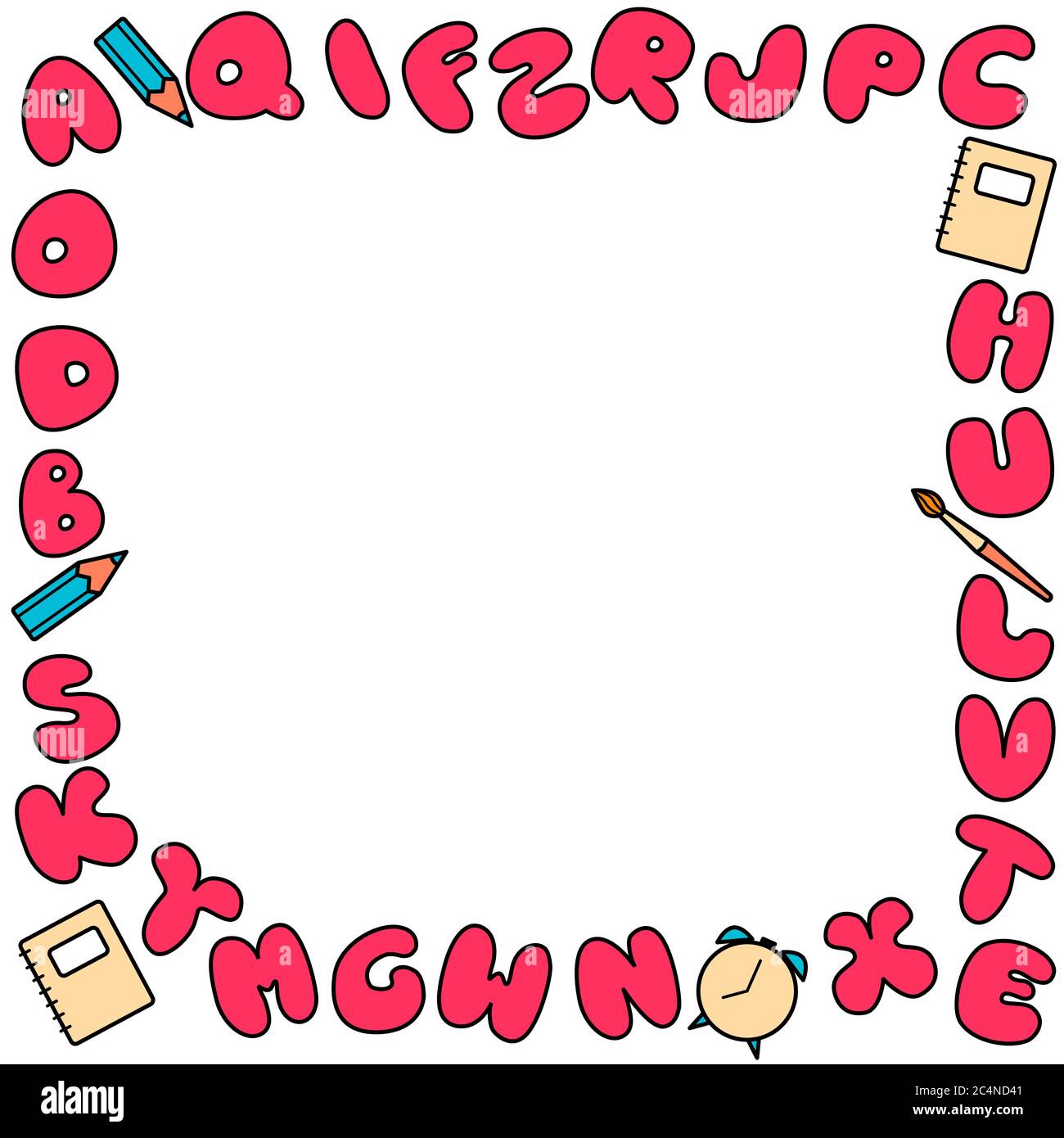 Bubble alphabet frame. Colored lettering for kids design. Set of ...