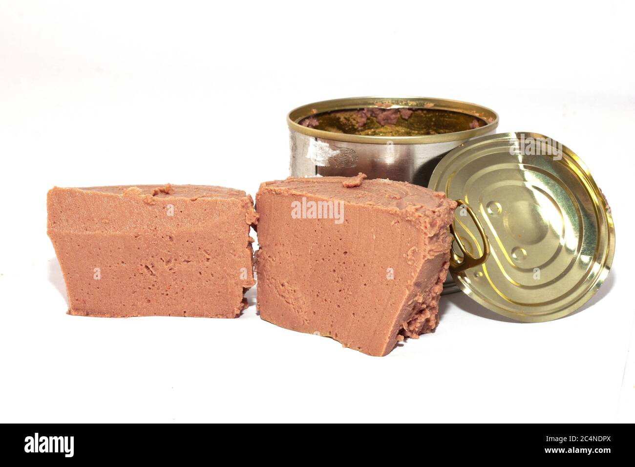 Closeup shot of canned chicken pate for food use isolated on a white ...