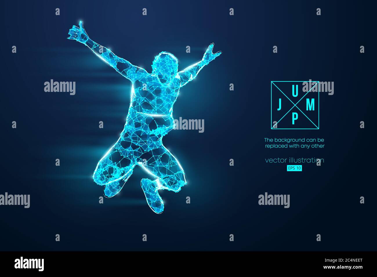 Abstract silhouette of a wireframe jumping man. People in a jump ...