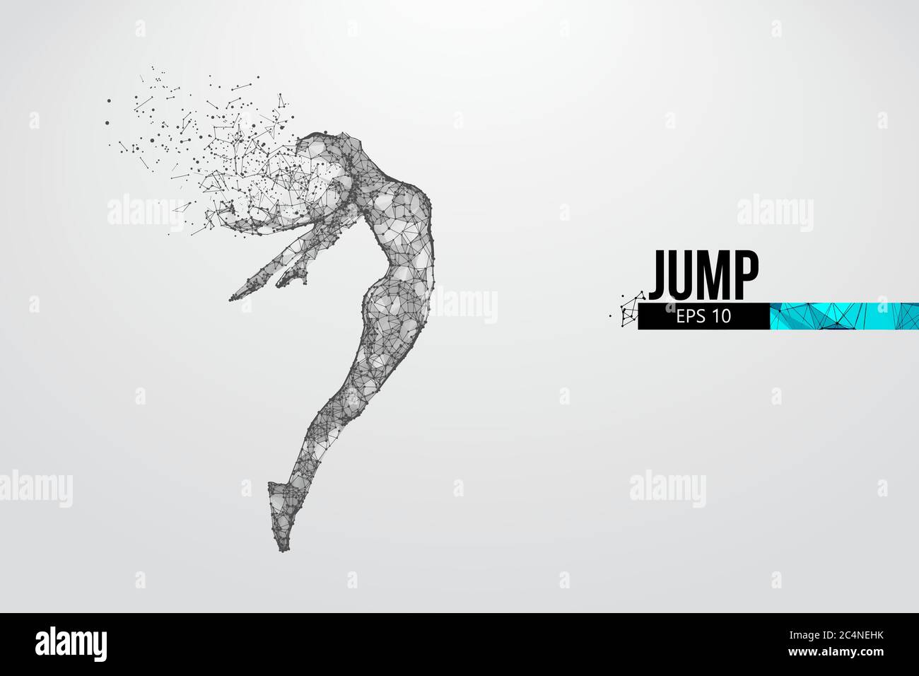 Abstract silhouette of a wireframe jumping woman. People in a jump ...