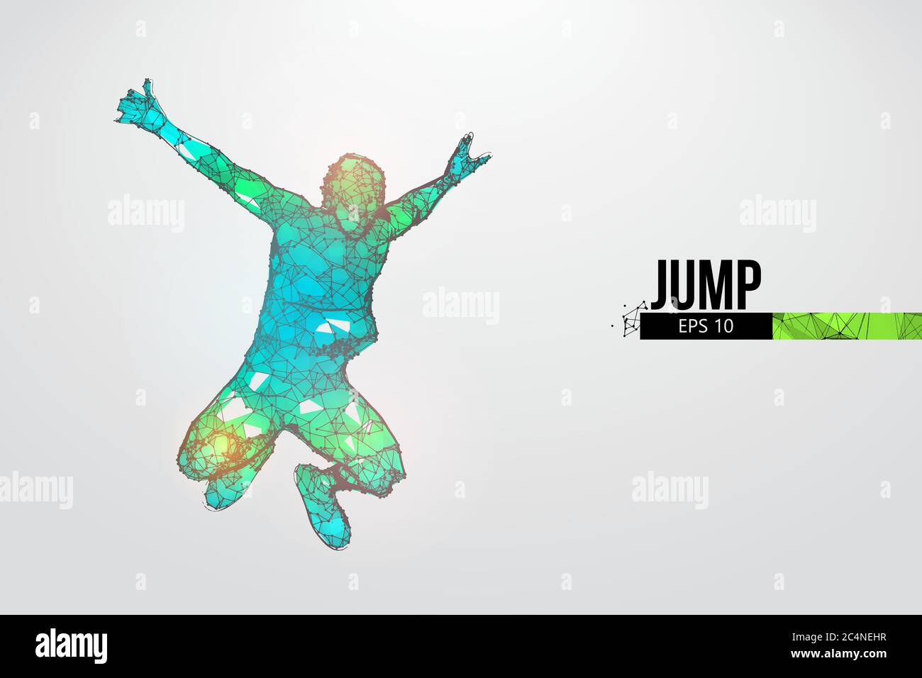 Abstract silhouette of a wireframe jumping man. People in a jump ...