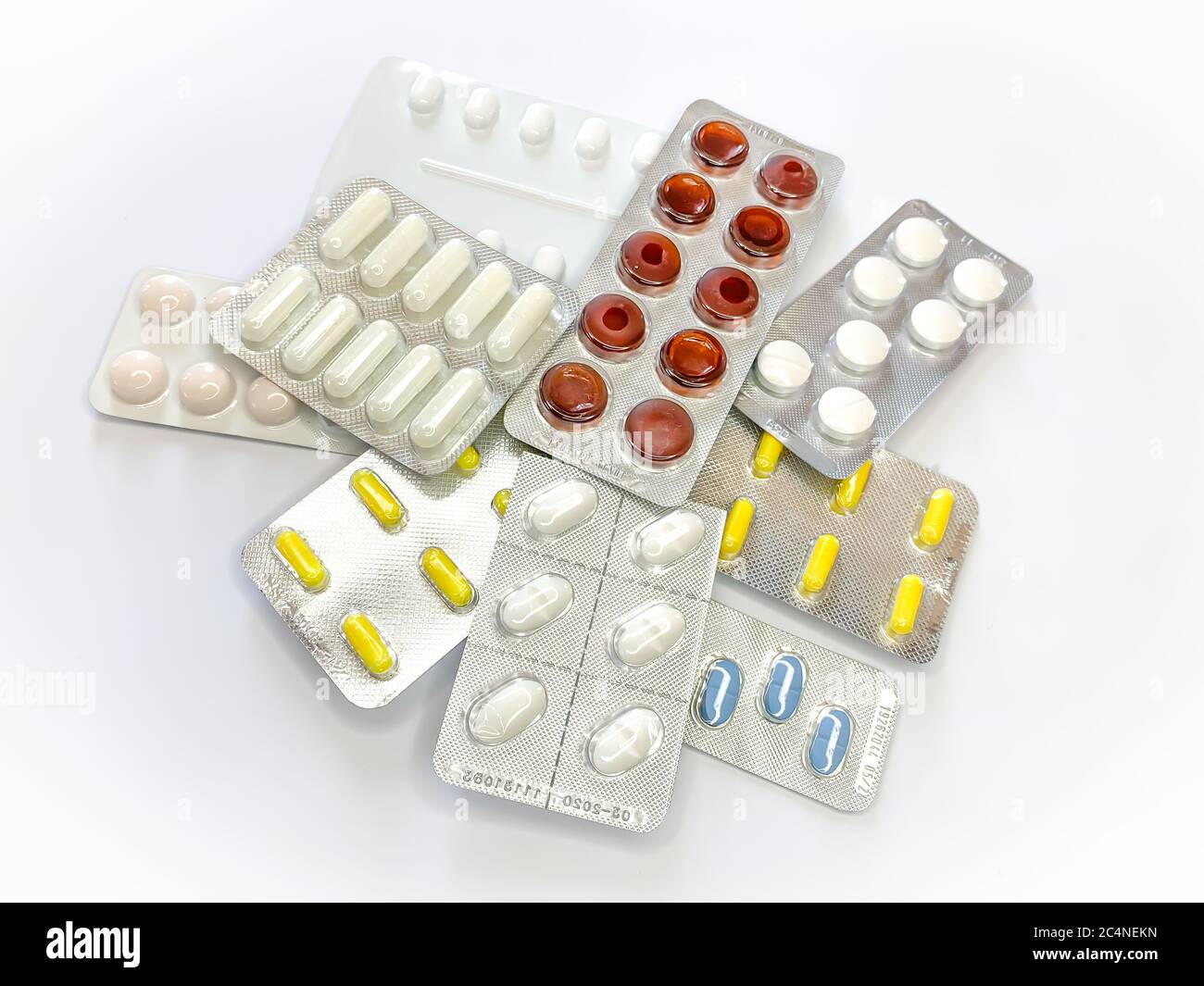 Many plenty a lot of tablets in blister pack, pills, capsules on a ...