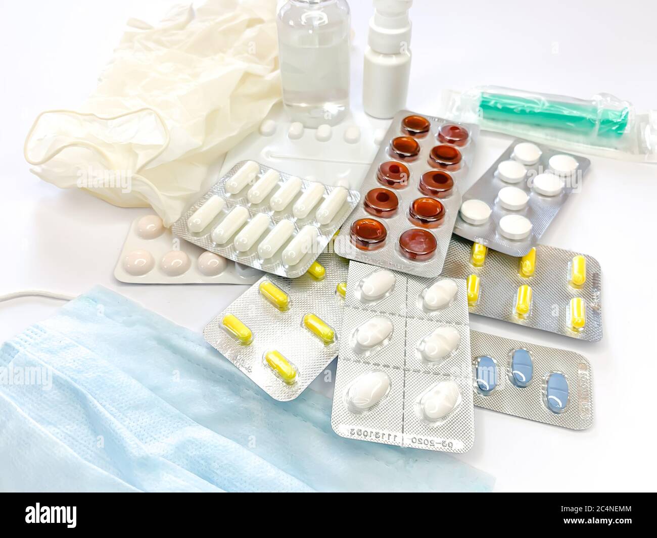 Different medicines: tablets, pills in blister pack, medications drugs ...