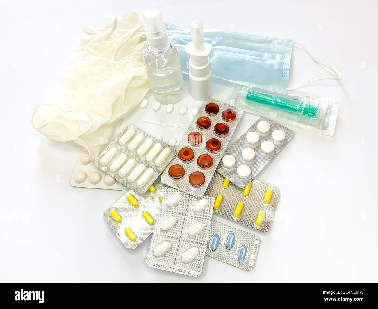 Different medicines: tablets, pills in blister pack, medications drugs ...