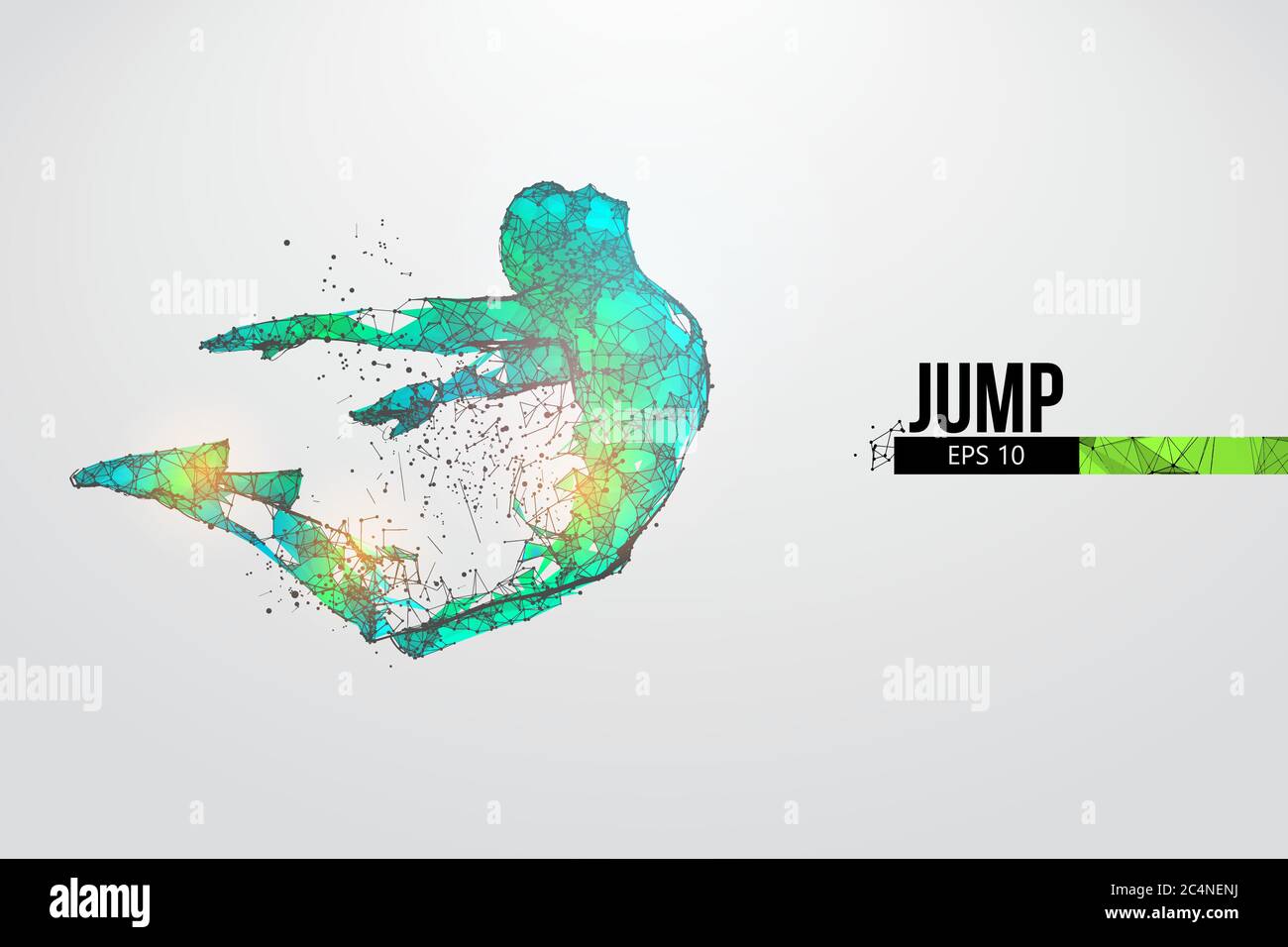 Abstract silhouette of a wireframe jumping man. People in a jump ...