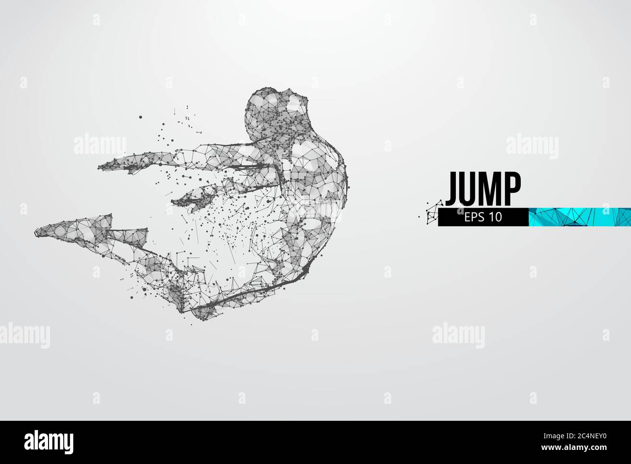 Abstract silhouette of a wireframe jumping man. People in a jump ...