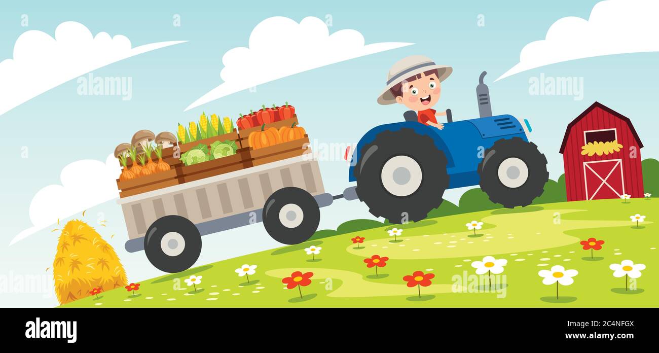 Funny Little Farmer Riding Tractor Stock Vector Image & Art - Alamy