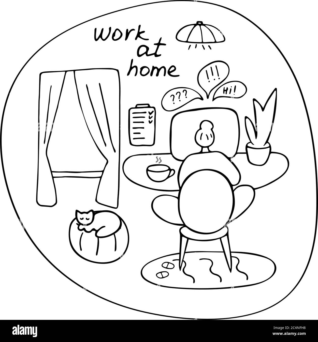 A young woman is working from home to avoid a coronavirus. Cute hand ...