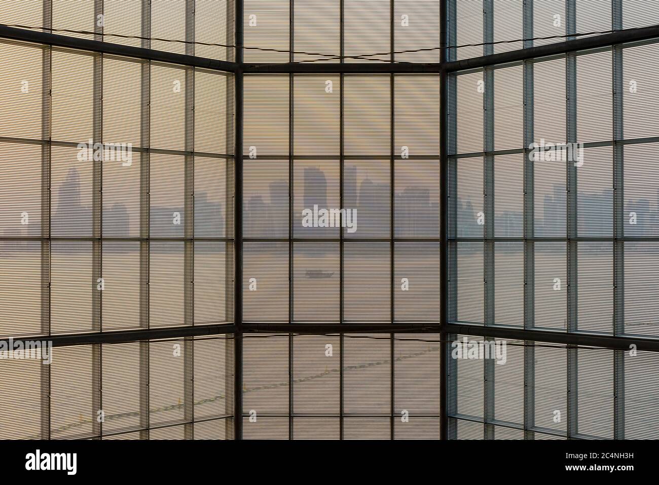 Doha city sunset views through the large windows of the Museum of ...