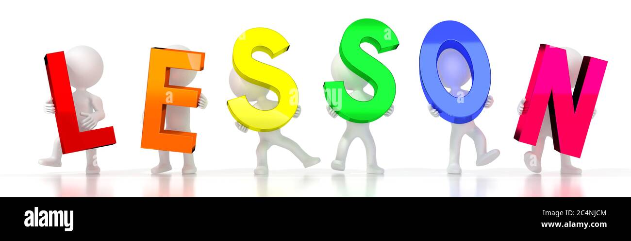Lesson - colorful letters - 3D illustration Stock Photo - Alamy