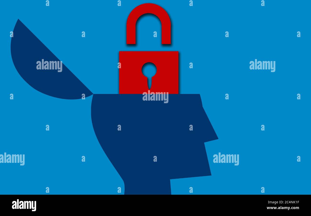 Red padlock with open human head, 3D rendering Stock Photo - Alamy