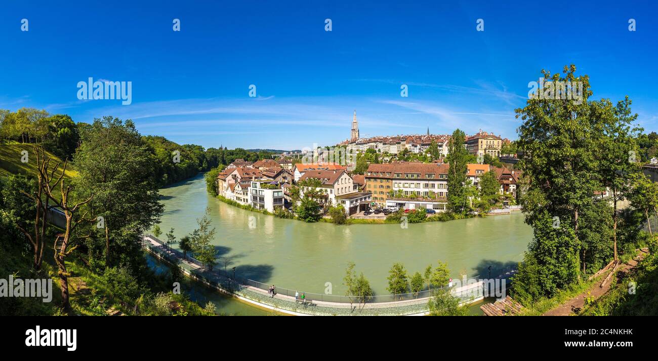 Panoramic view of Bern and Berner Munster cathedral in a beautiful ...