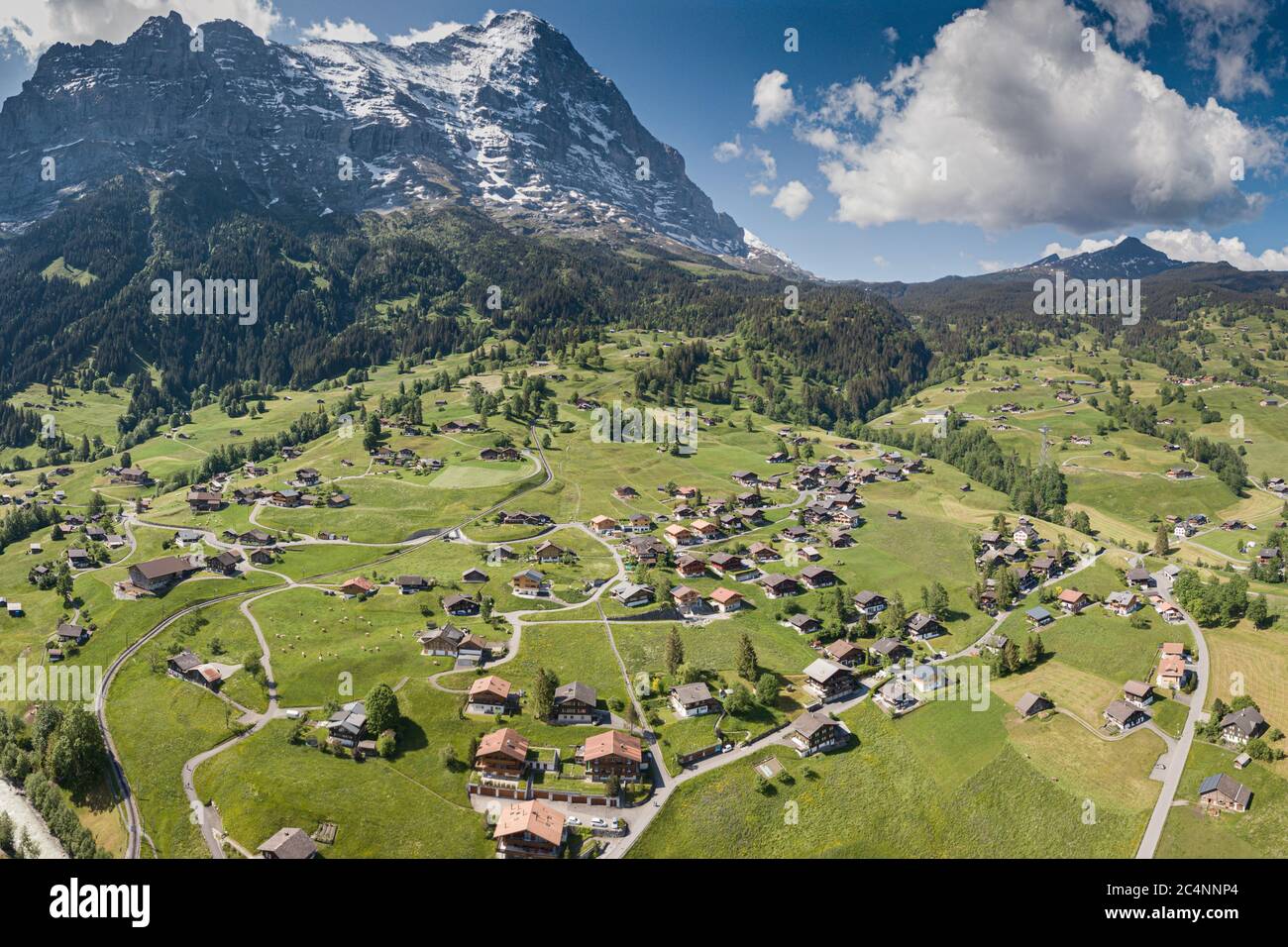 Aerial panorama grindelwald switzerland village hi-res stock ...