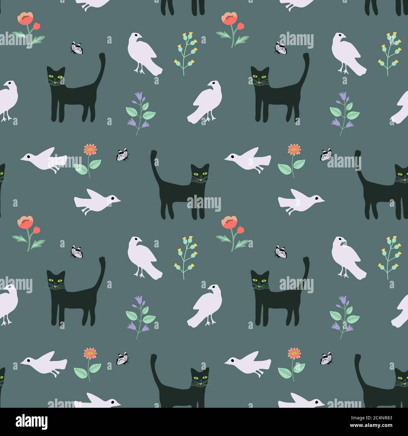 Seamless cats and birds vector pattern Stock Vector Image & Art - Alamy