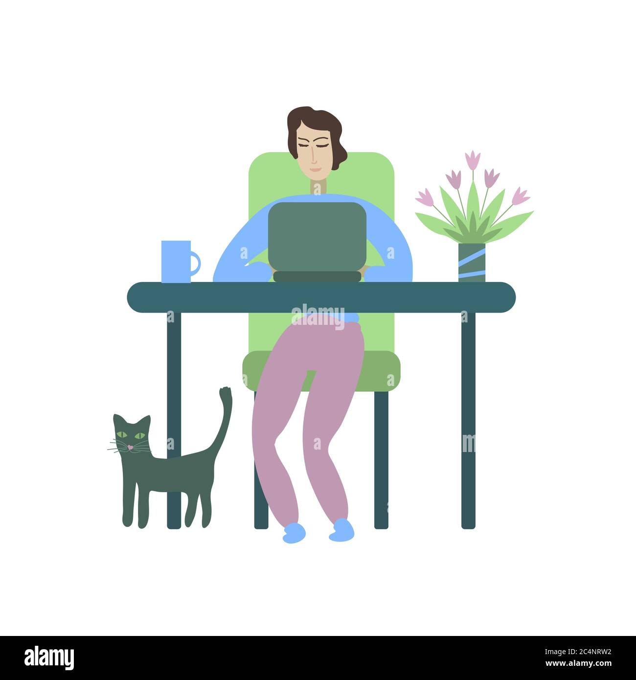 Busy girl laptop working Stock Vector Images - Alamy