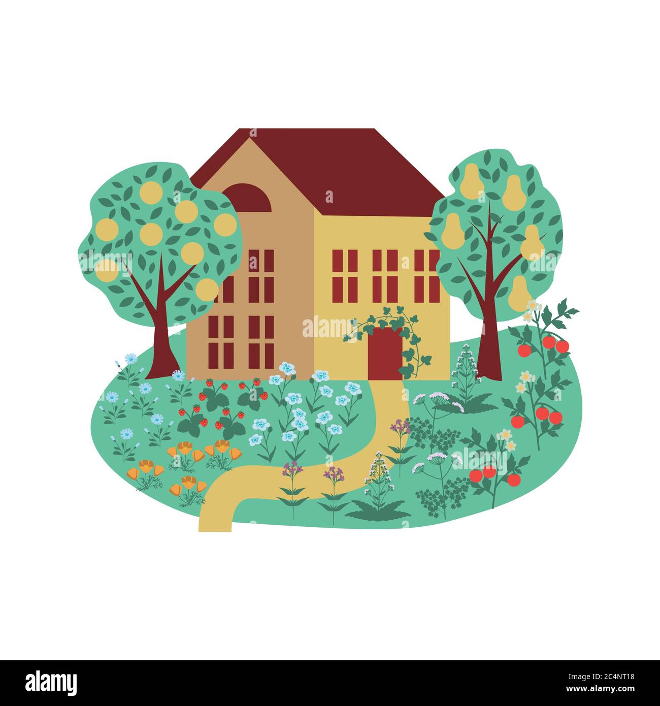 Permaculture vector illustration with ouse and garden Stock Vector ...