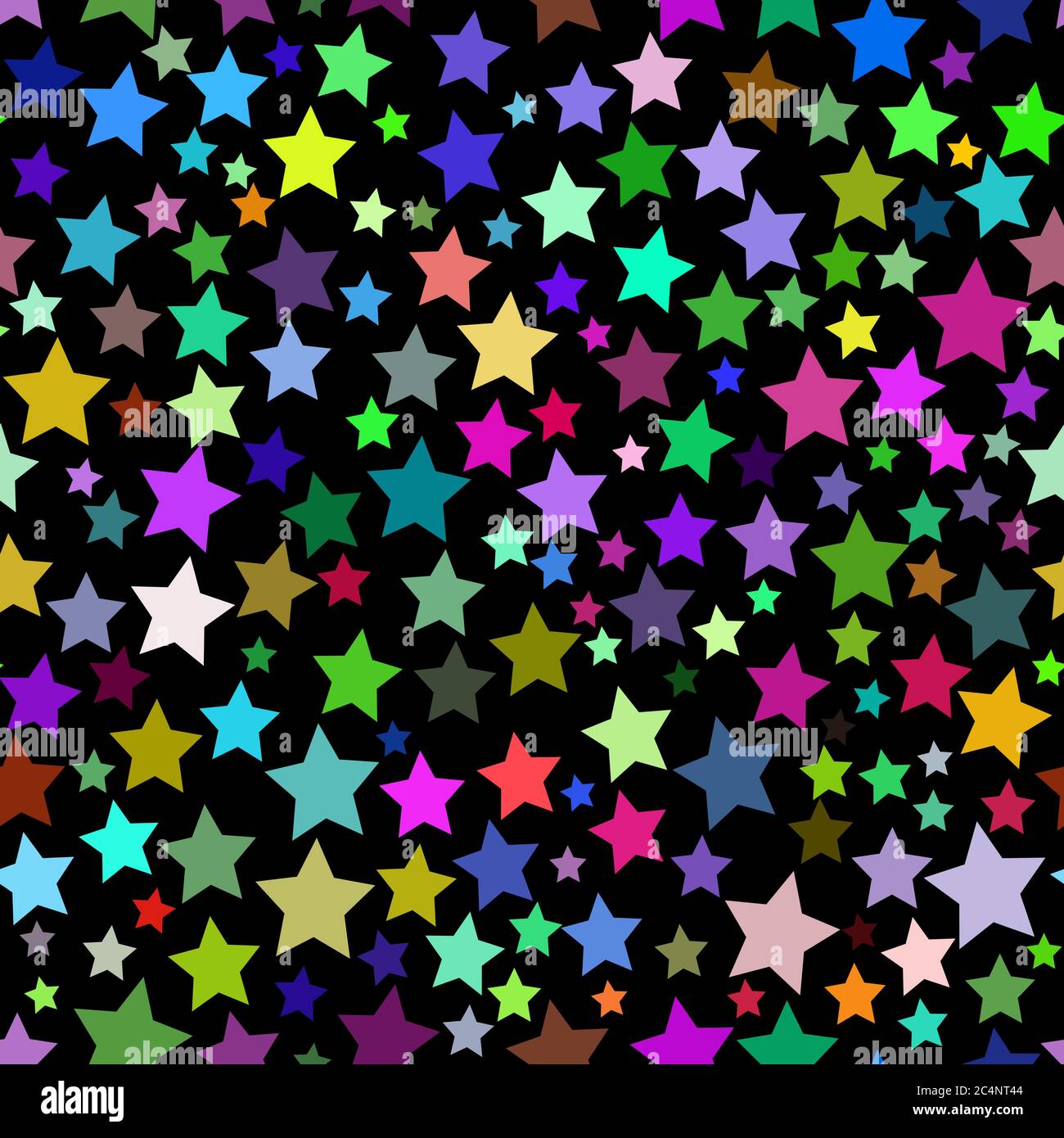 Abstract seamless pattern of stars of different sizes in various colors ...