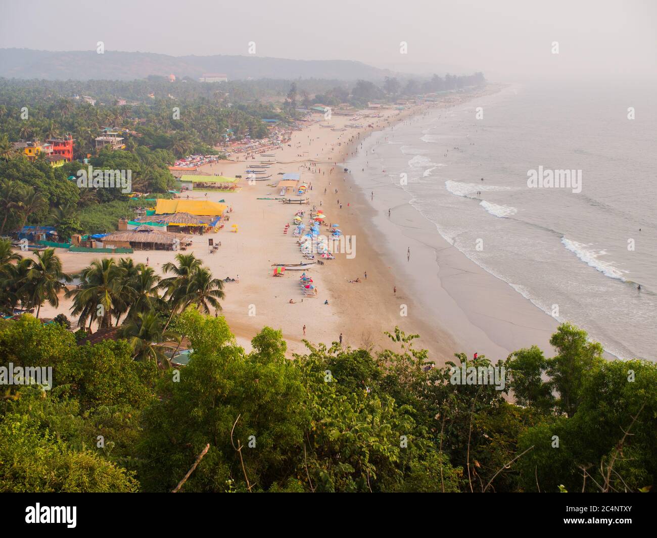 Aerial view of the tourist beach of Arambol in the state of Goa. India ...