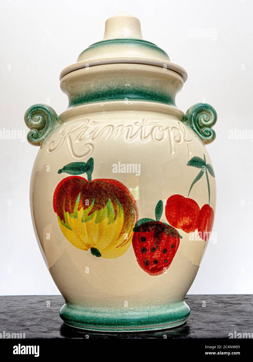Glazed Rumtopf (rum pot), with painted on fruit, circa 1980s. Used to ...