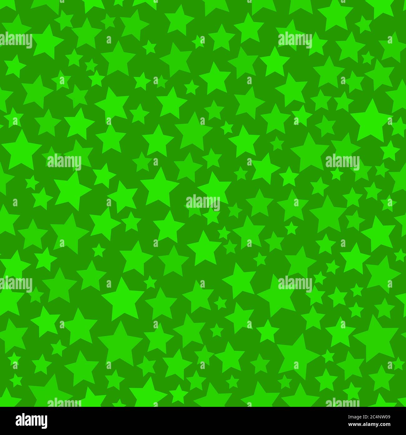 Abstract seamless pattern of stars of different sizes in green colors ...