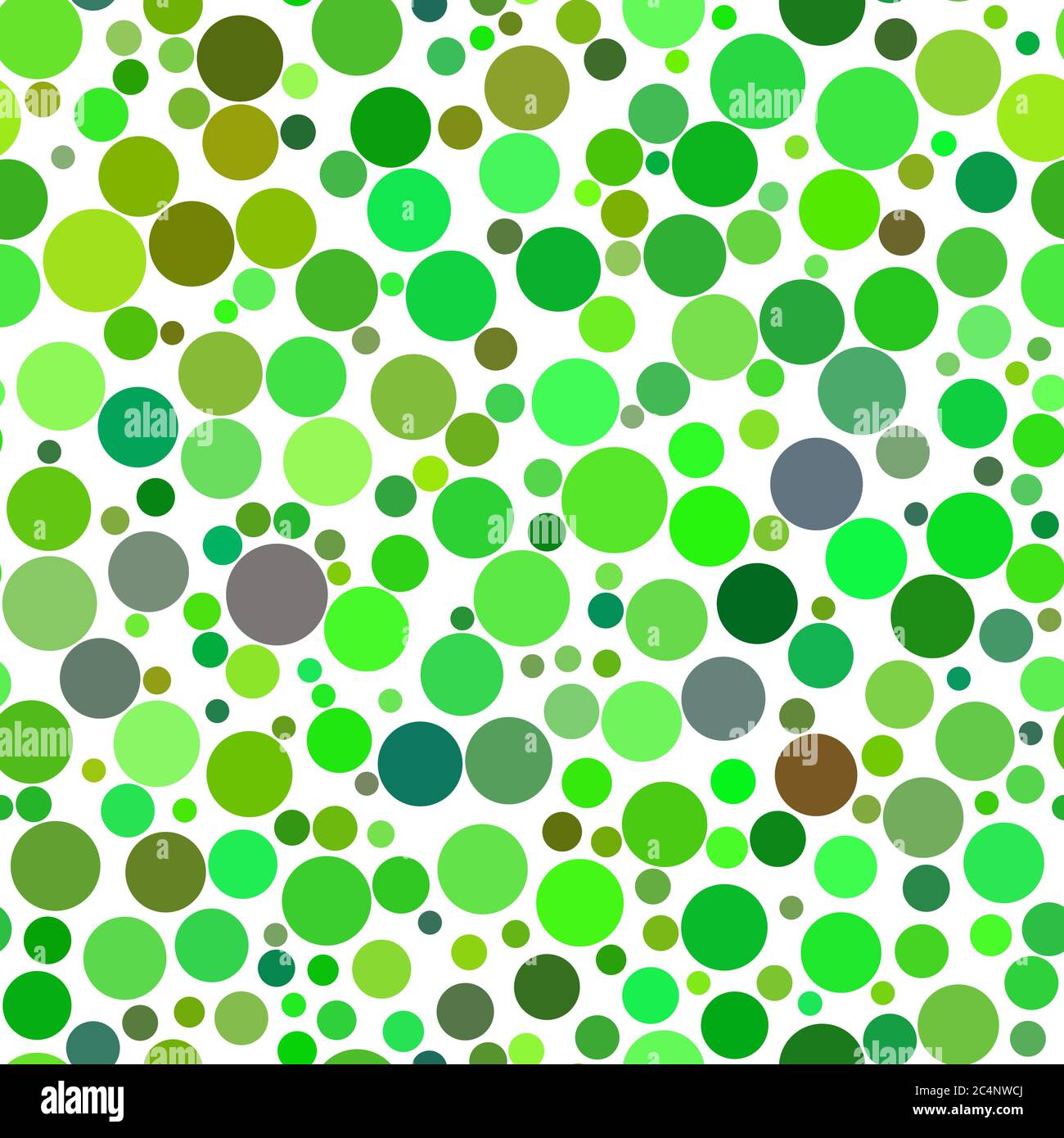Abstract seamless pattern of circles of different sizes in green colors ...
