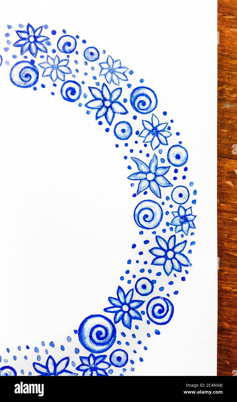 Watercolor doodle. Blue ribbon Stock Photo - Alamy