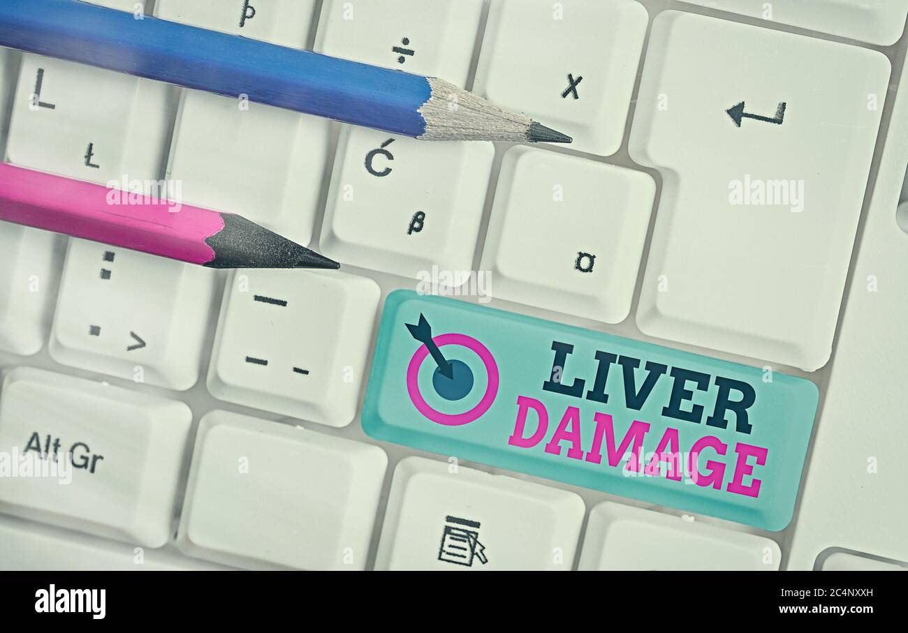 Text sign showing Liver Damage. Business photo text any disorder of the ...