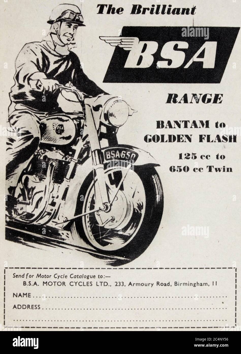 Vintage advertisement for the British BSA range of motorcycles Stock ...