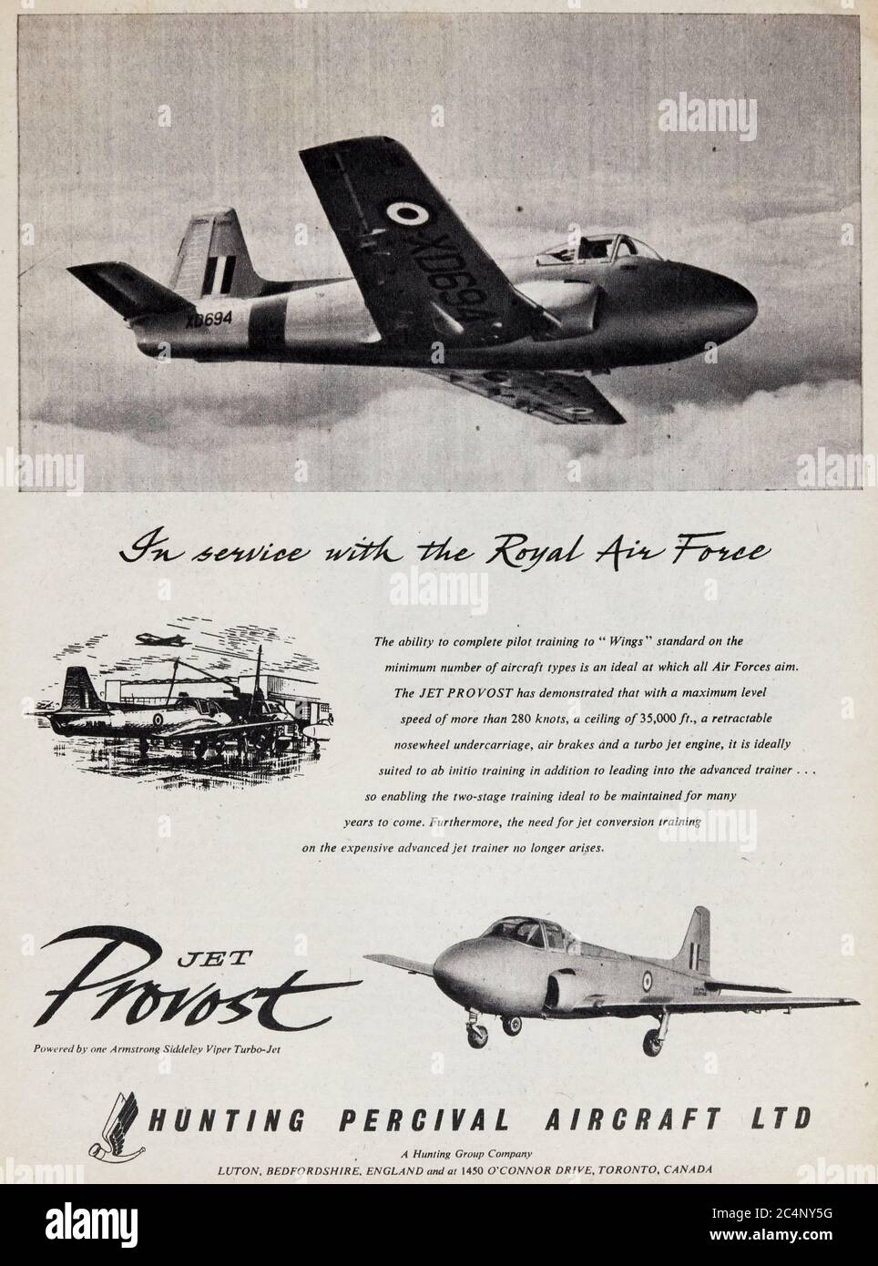 Vintage advertisement for the British Hunting Percival Jet Provost ...