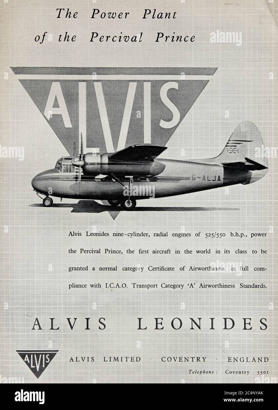 Vintage advertisement for Alvis Leonides aero engines as fitted to the ...