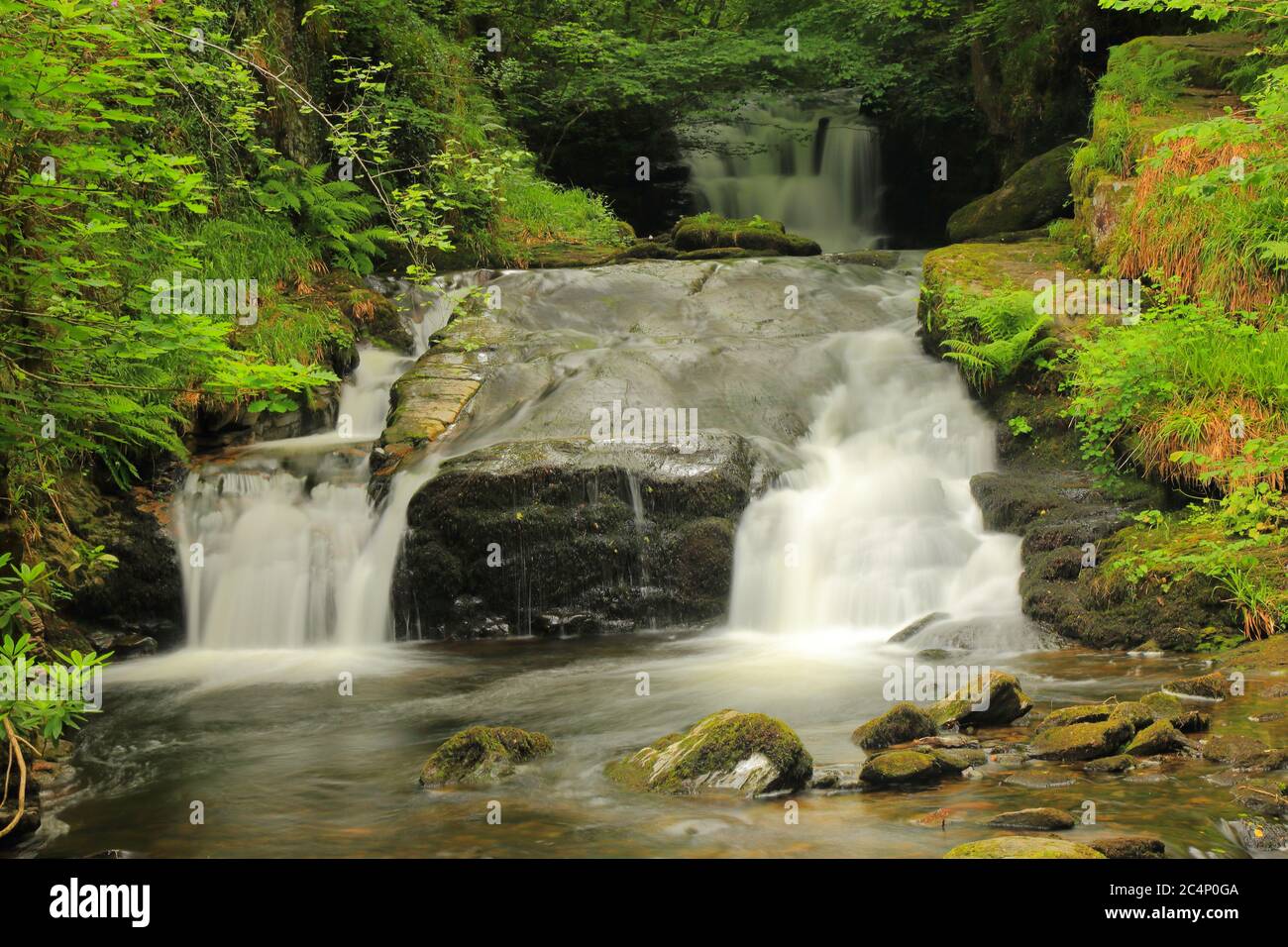 Waterfall on Hoar Oak River near Watersmeet House in Exmoor National ...