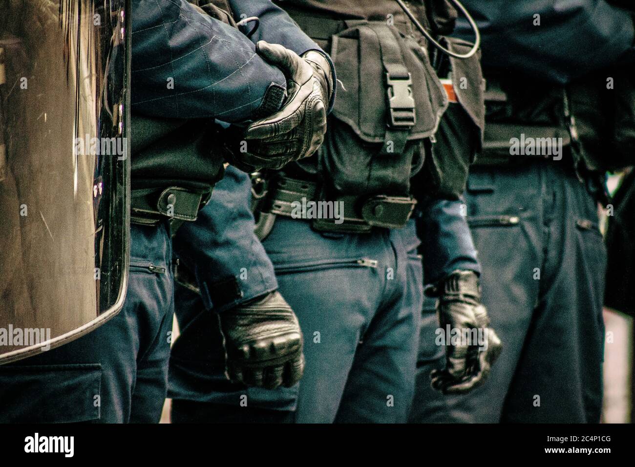 Closeup of the equipment of the special riot force of the French ...
