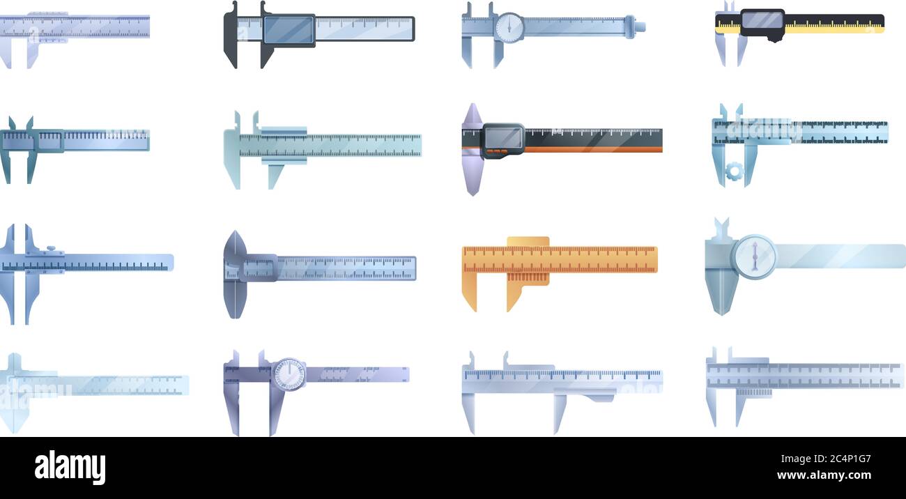 Calipers icons set. Cartoon set of calipers vector icons for web design ...