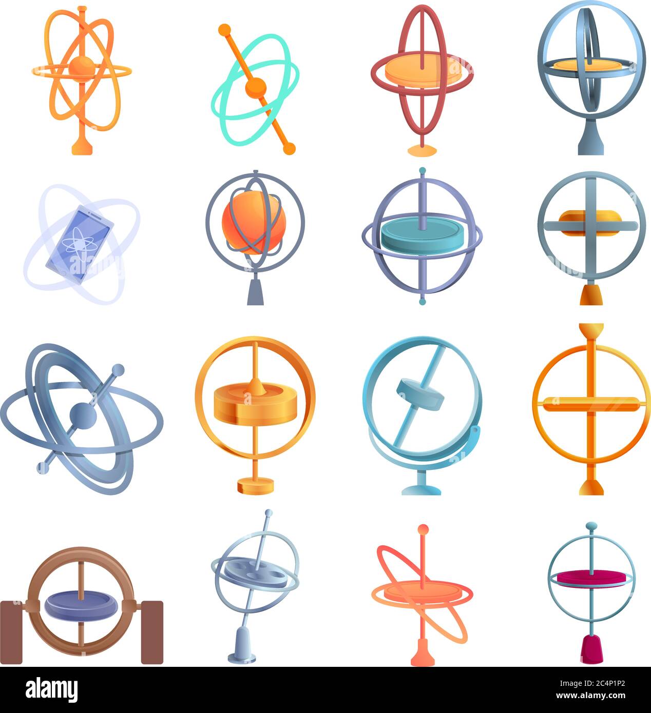 Gyroscope icons set. Cartoon set of gyroscope vector icons for web ...